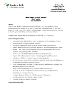 SFCA Job Description Music Teacher